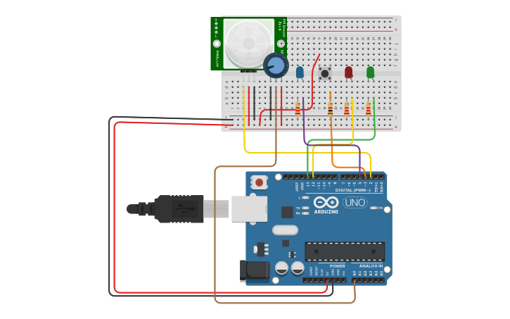 Circuit design PIR Sensor Alarm Clock - Tinkercad