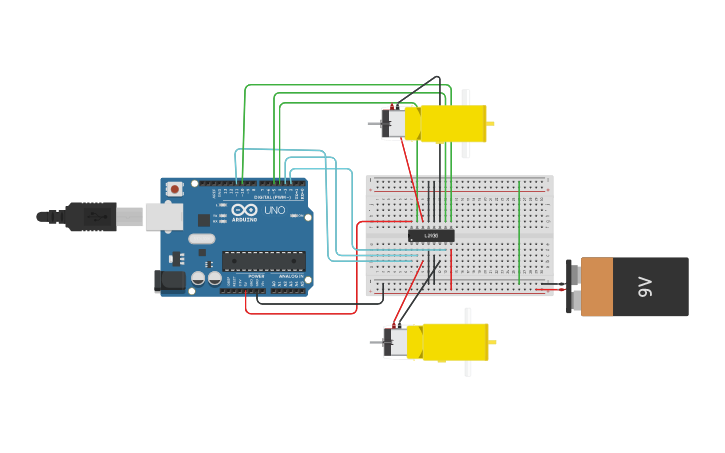 Circuit design L293D_2 motores DC | Tinkercad