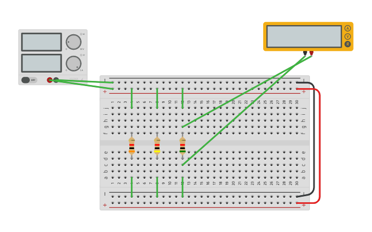 Circuit design Parallel with different resistance in each loop - Tinkercad