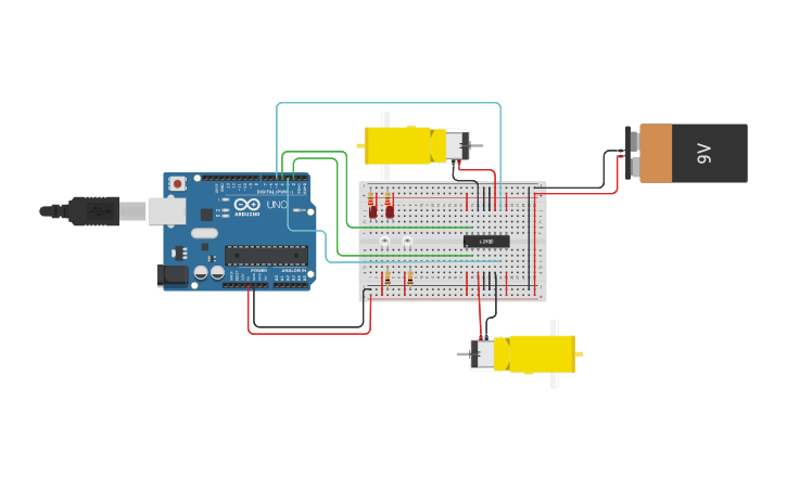 Circuit design Movimiento 2 Motores - Tinkercad
