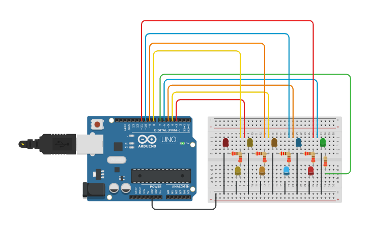 Circuit design Array and Loops - Tinkercad