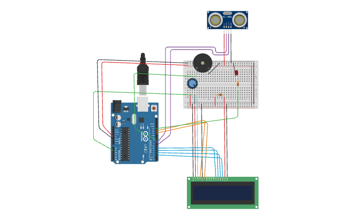 Circuit design Ultrasonic - Parking | Alarm with Distance Measurement - Tinkercad