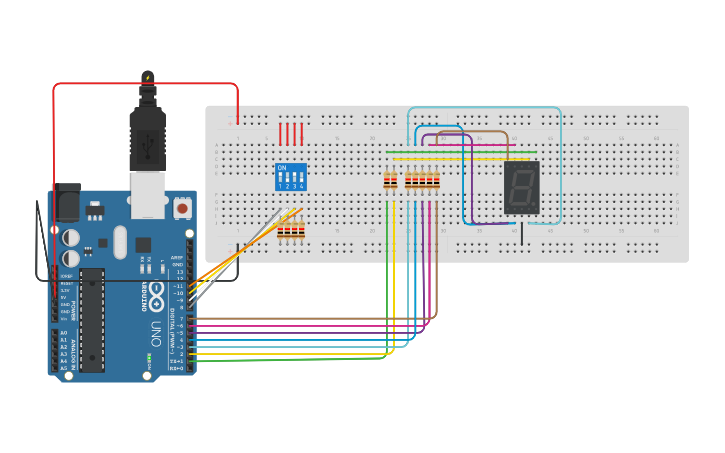 Circuit design HEXADECIMAL - 7 SEGMENTOS | Tinkercad