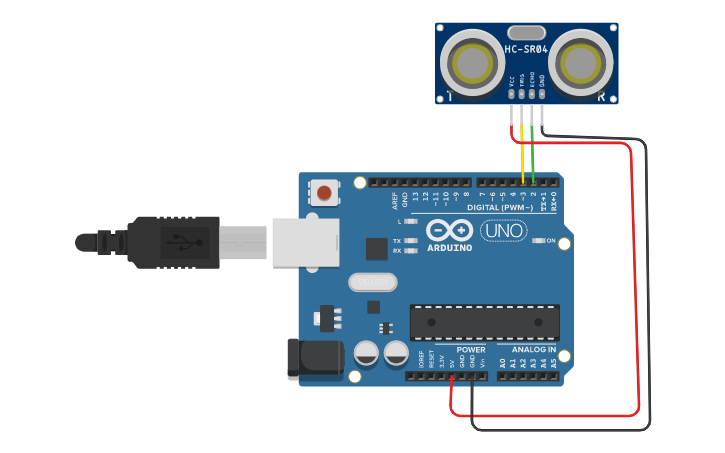 Circuit design ultrasonic sensor | Tinkercad