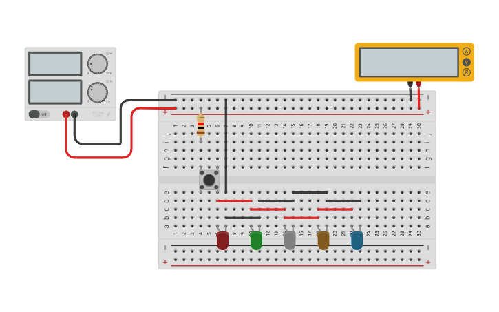 Circuit design CIRCUITO DE 5 LEDS - Tinkercad