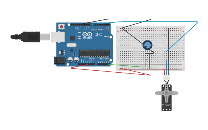 Circuit design Ejercicio Servomotor con potenciometro | Tinkercad