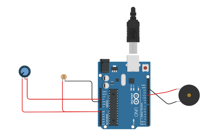 Circuit design LDR Buzzer - Tinkercad