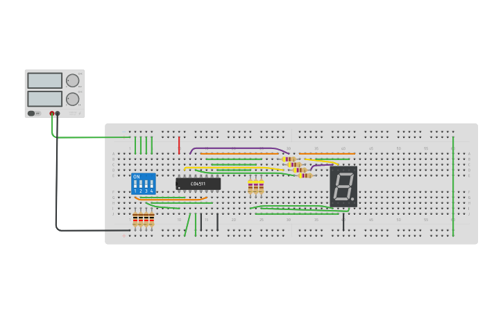 Circuit design Decoder 4511 e display a 7 segmenti - Tinkercad