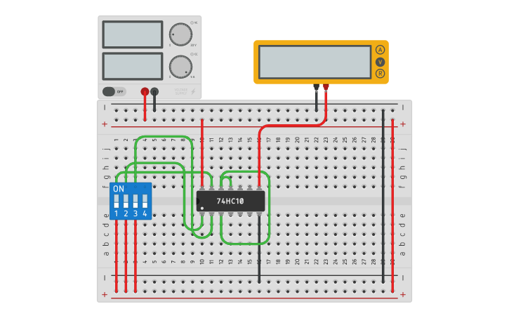 Circuit design 74HC10 | Tinkercad
