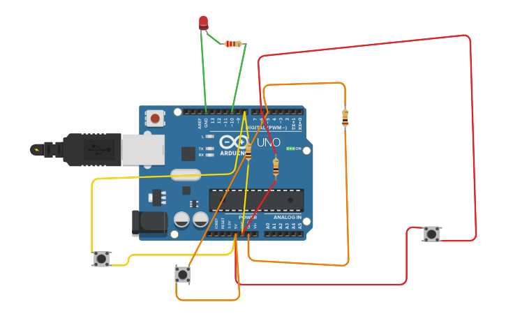 Circuit design 3 Botones - Tinkercad