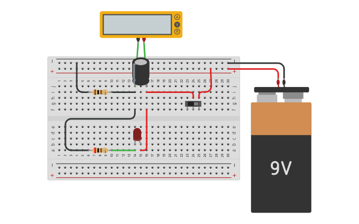 Circuit design Lab1103_capacitor_tensao_led | Tinkercad