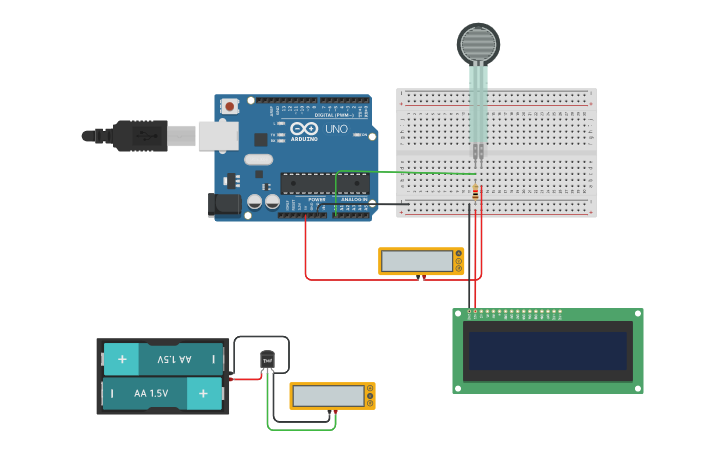 Circuit design Copy of Force sensor with led - Tinkercad