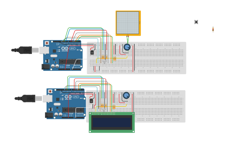 Circuit design LCD + Sensor de temperatura - Tinkercad