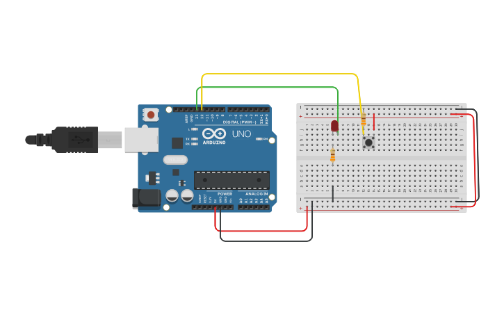 Circuit design 03 ENCENDER Y APAGAR LED EN BOARD CON PULSADOR - Tinkercad Circuit design 03 ENCENDER Y APAGAR LED EN BOARD CON PULSADOR - Tinkercad