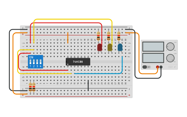 Circuit design 74LS08 AND Gate - Tinkercad