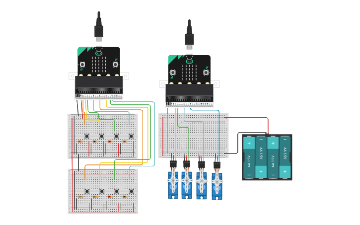 Circuit design microbit P1 : Robotic arm control using push button - Tinkercad