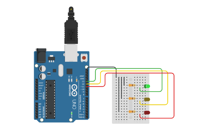 Circuit design trafic lights - Tinkercad