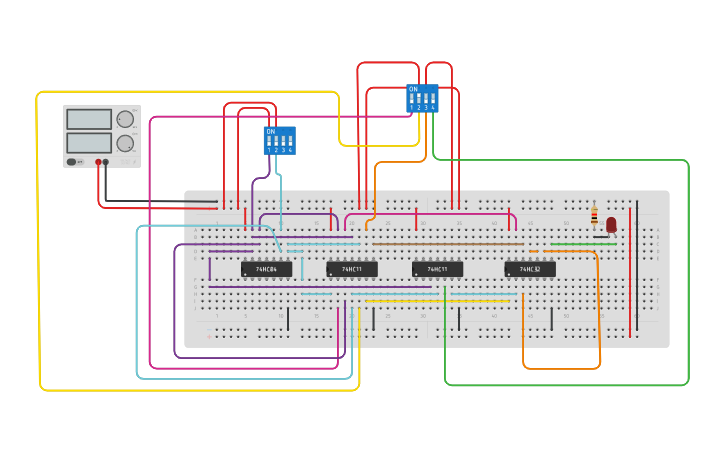 Circuit design 4 bit MUX using Basic gate - Tinkercad