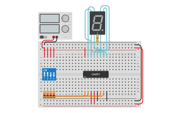 Circuit design 7 Segmentos con DIP switch - Tinkercad