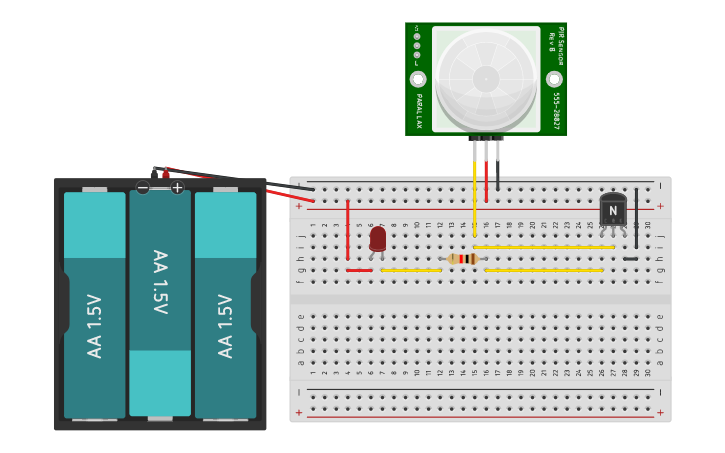 Circuit design Circuito sensor infrarrojo pasivo | Tinkercad