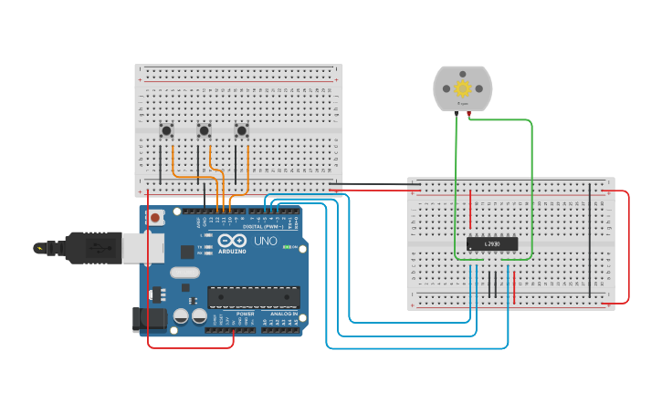 Circuit design Bruno Debeuf - Motorsturing met IC L293D - Tinkercad