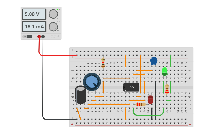 Circuit design Oscilador Astável com o CI 555 - Tinkercad