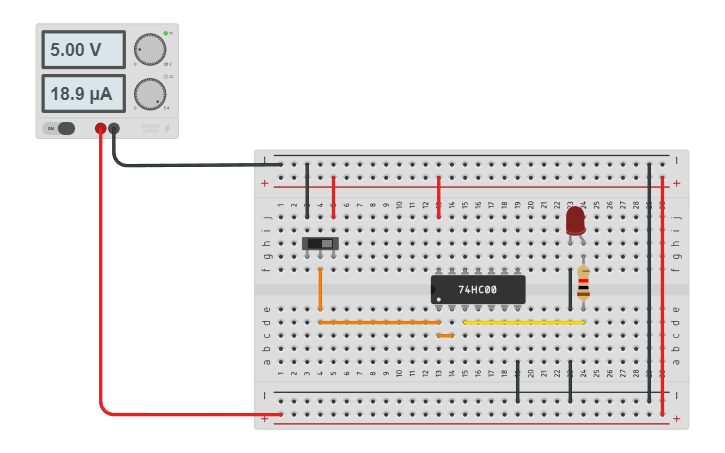 Circuit design NOT GATE USING NAND GATE | Tinkercad