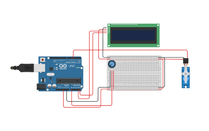 Circuit design ควบคุมเซอร์โวแสดงจอ I2C - Tinkercad