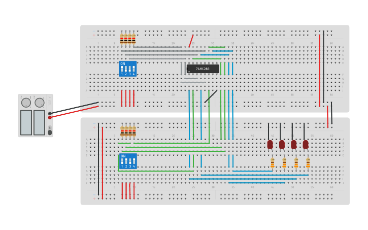 Circuit design Sumador binario - Tinkercad