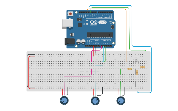 Circuit design MultiColor Led . OK - Tinkercad