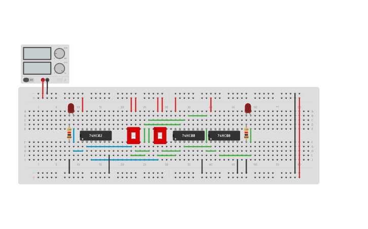 Circuit design Exp 2c.1 : (A+B)' = A'.B' - Tinkercad