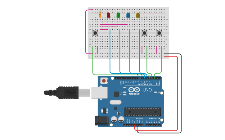 Circuit design LED Sequence - Tinkercad
