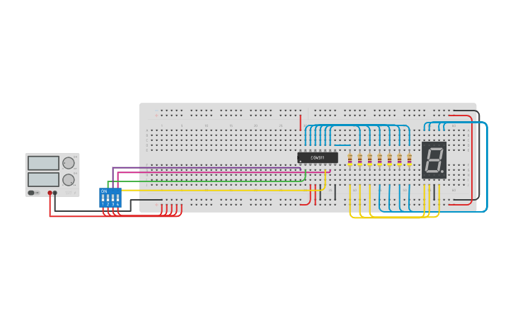 Circuit design BCD TO 7 SEGMENT DISPLAY - Tinkercad