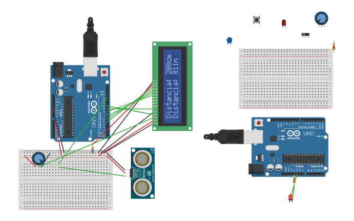 Circuit design Copy of SENSOR DE DISTANCIA(LCD) | Tinkercad