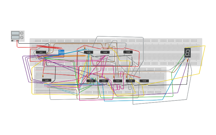Circuit design BCD to 7 segment display - Tinkercad