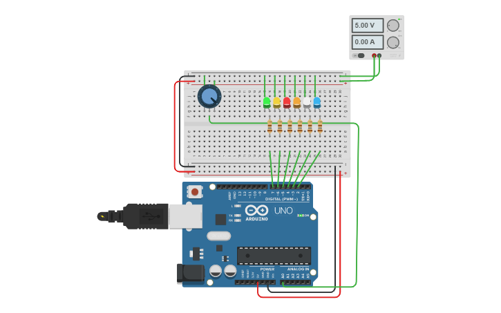 Circuit design potenciómetro Arduino secuencia | Tinkercad