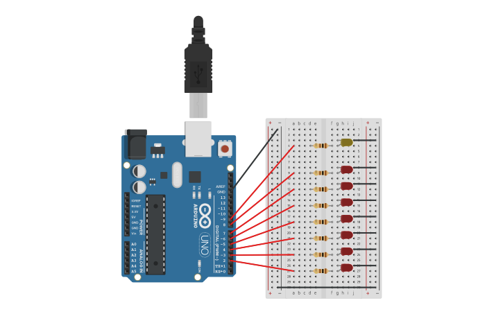 Circuit design PR02 - Pisca-pisca-com-Arduino - Tinkercad