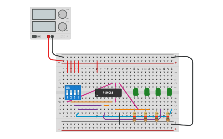 Circuit design Gray code to binary code - Tinkercad