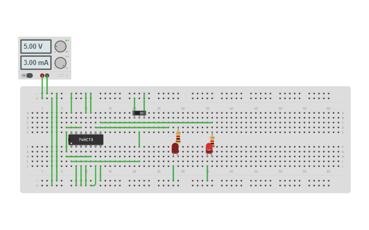 Circuit design 2-bit flip-flop counter - Tinkercad