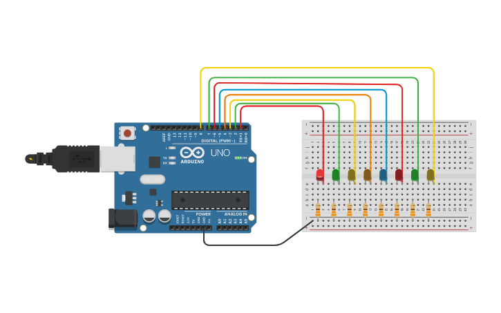 Circuit design juego de luces con arduino - Tinkercad