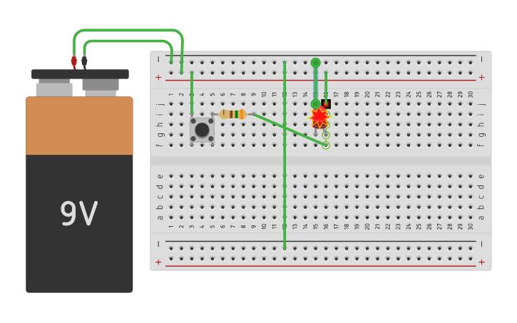 Circuit design Correction of Lesson 1 - Blinking LED w/ Button - Tinkercad