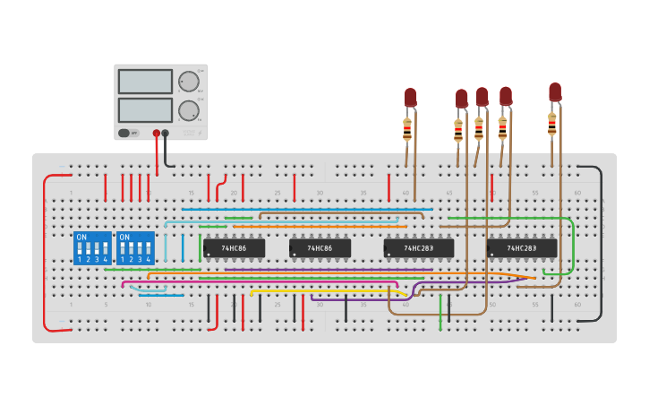 Circuit design BCD to binary converter - Tinkercad