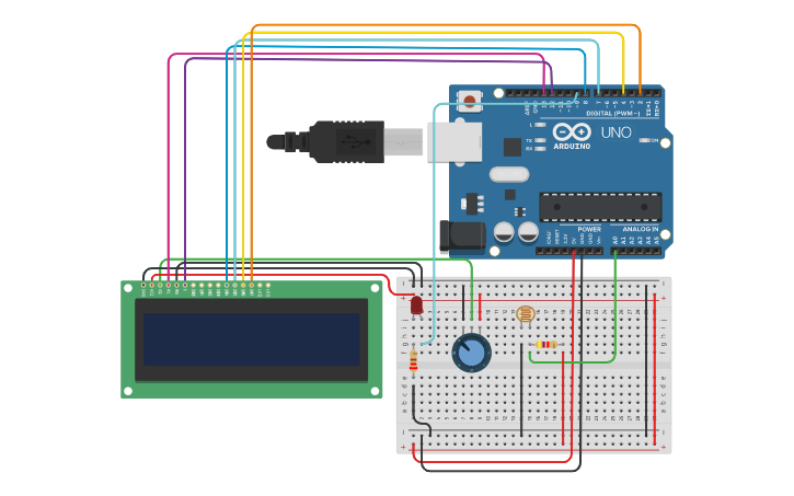 Circuit design LDR with LCD - Tinkercad Circuit design LDR with LCD - Tinkercad