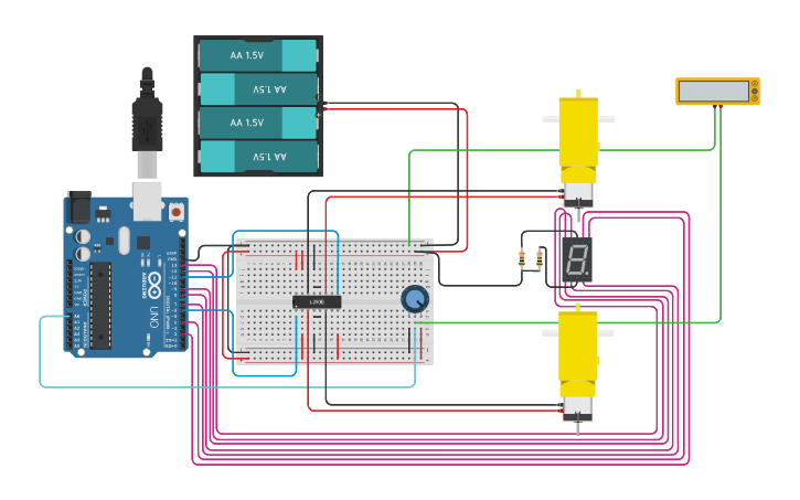 Circuit design Copy of Motores - Potenciômetro e Segmento - Tinkercad