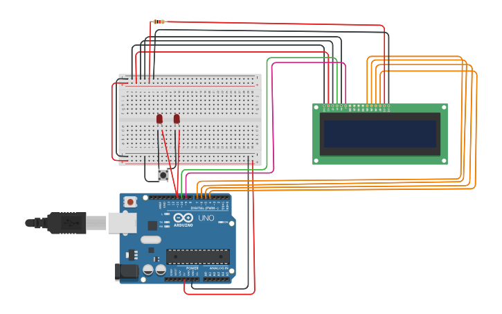 Circuit design LCD with Push Button - Tinkercad