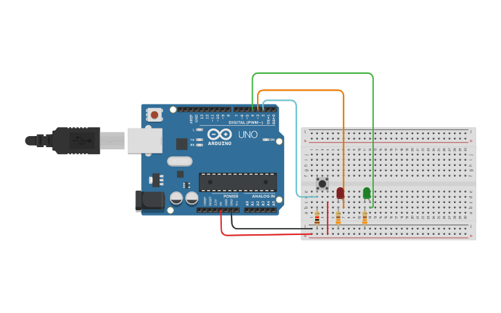 Circuit design un boton y dos leds - Tinkercad Circuit design un boton y dos leds - Tinkercad