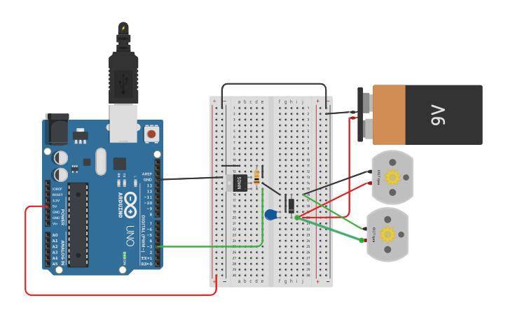 Circuit Design 2 Moteur A Courant Continu Sur Meme Plaque Tinkercad