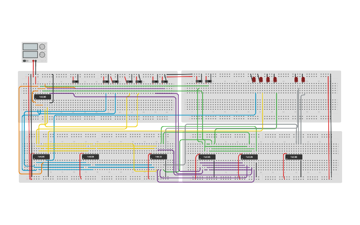 Circuit design BCD seven segment LED display - Tinkercad