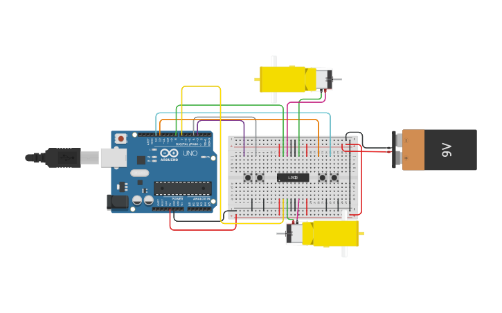 Circuit design Arranque y paro de dos motores - Tinkercad