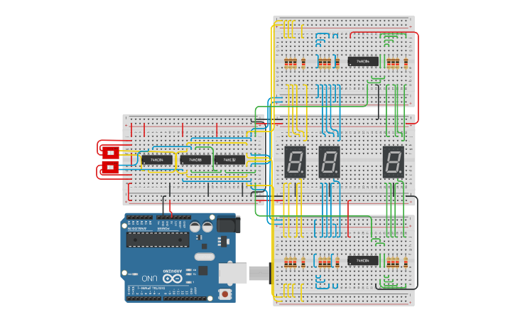 Circuit design XNOR GATE USING IC HEX GATE, NOT GATE, AND GATE - Tinkercad Circuit design XNOR GATE USING IC HEX GATE, NOT GATE, AND GATE - Tinkercad